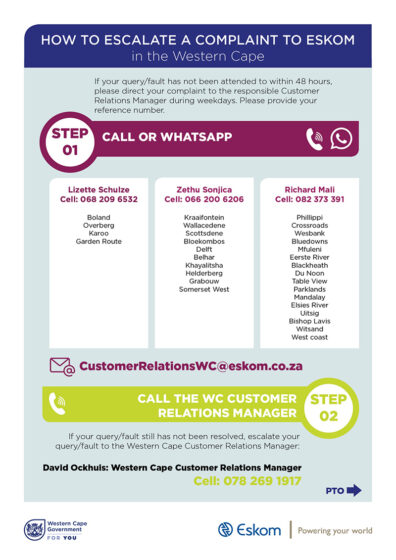 Follow correct procedure to log faults with Eskom - Overstrand Municipality