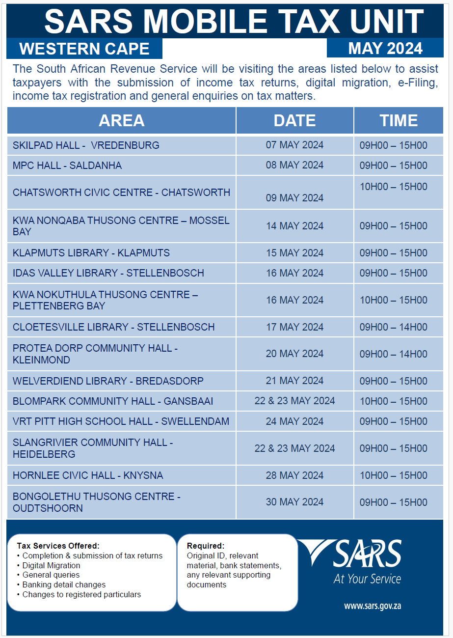 SARS Mobile Tax Unit to visit Overstrand in May 2024 - Overstrand ...